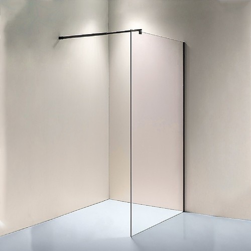 1200 x 2000mm Frameless 10mm Safety Glass Shower Screen in Round Black ...