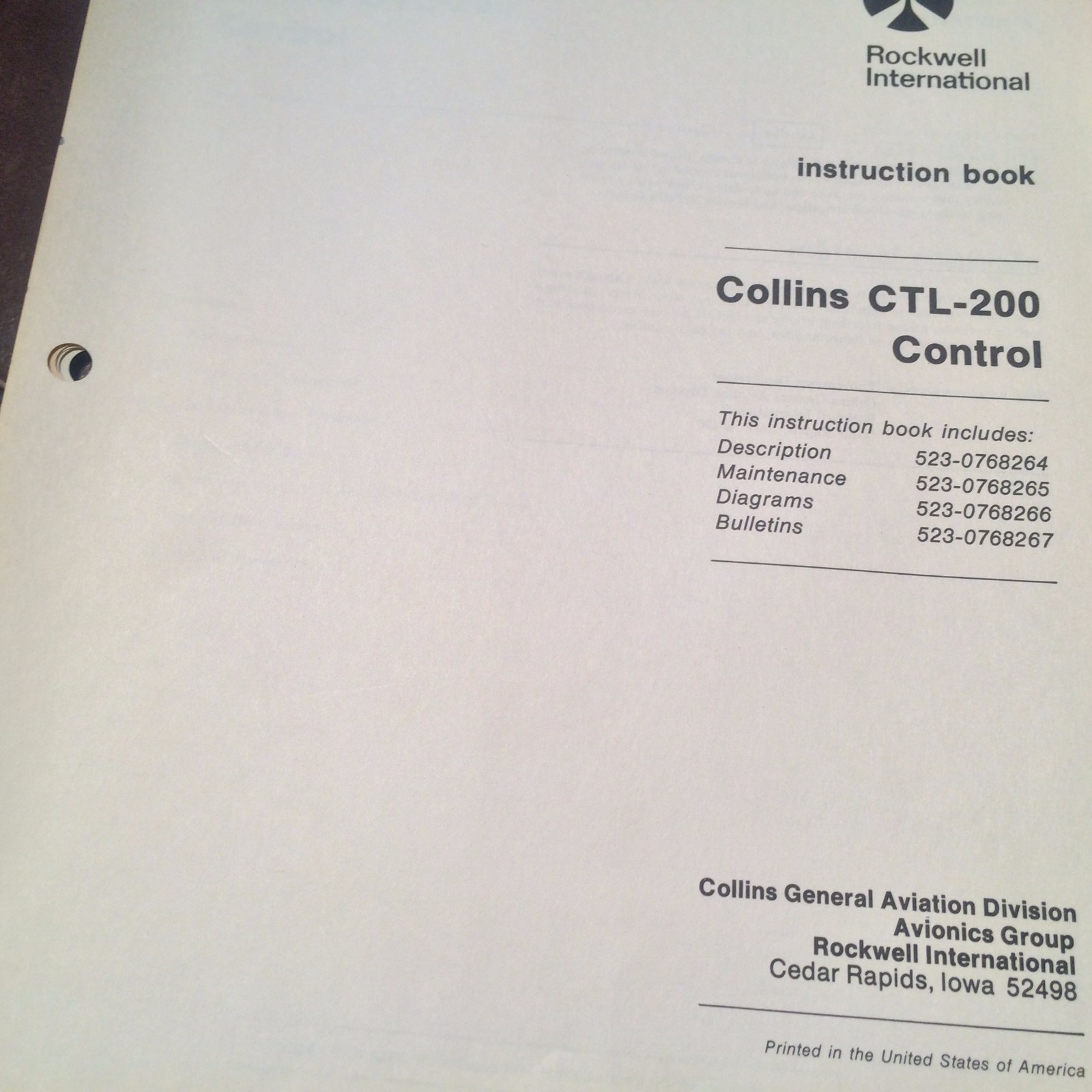 Collins CTL-200 Control Service Manual | eBay