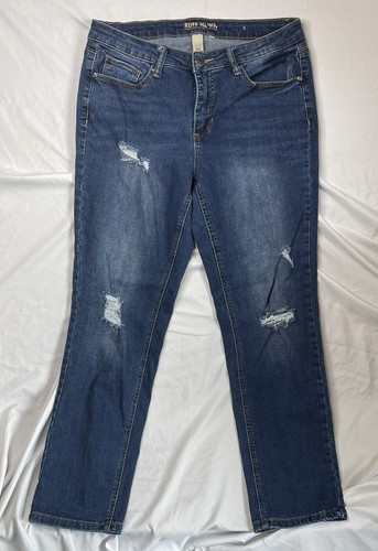 Ruff Hewn Blue Jeans Straight Ripped Distressed Mid Rise Denim Women's ...