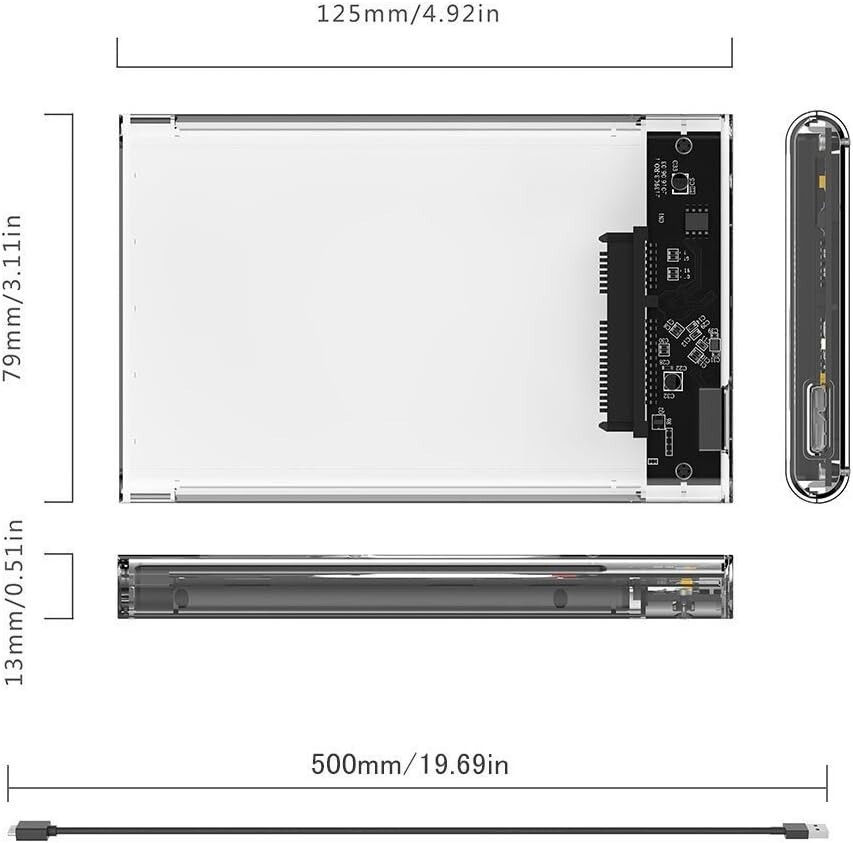 USB 3.0 SATA External Clear HDD SSD Hard Drive Caddy Case Enclosure 2.5 ...