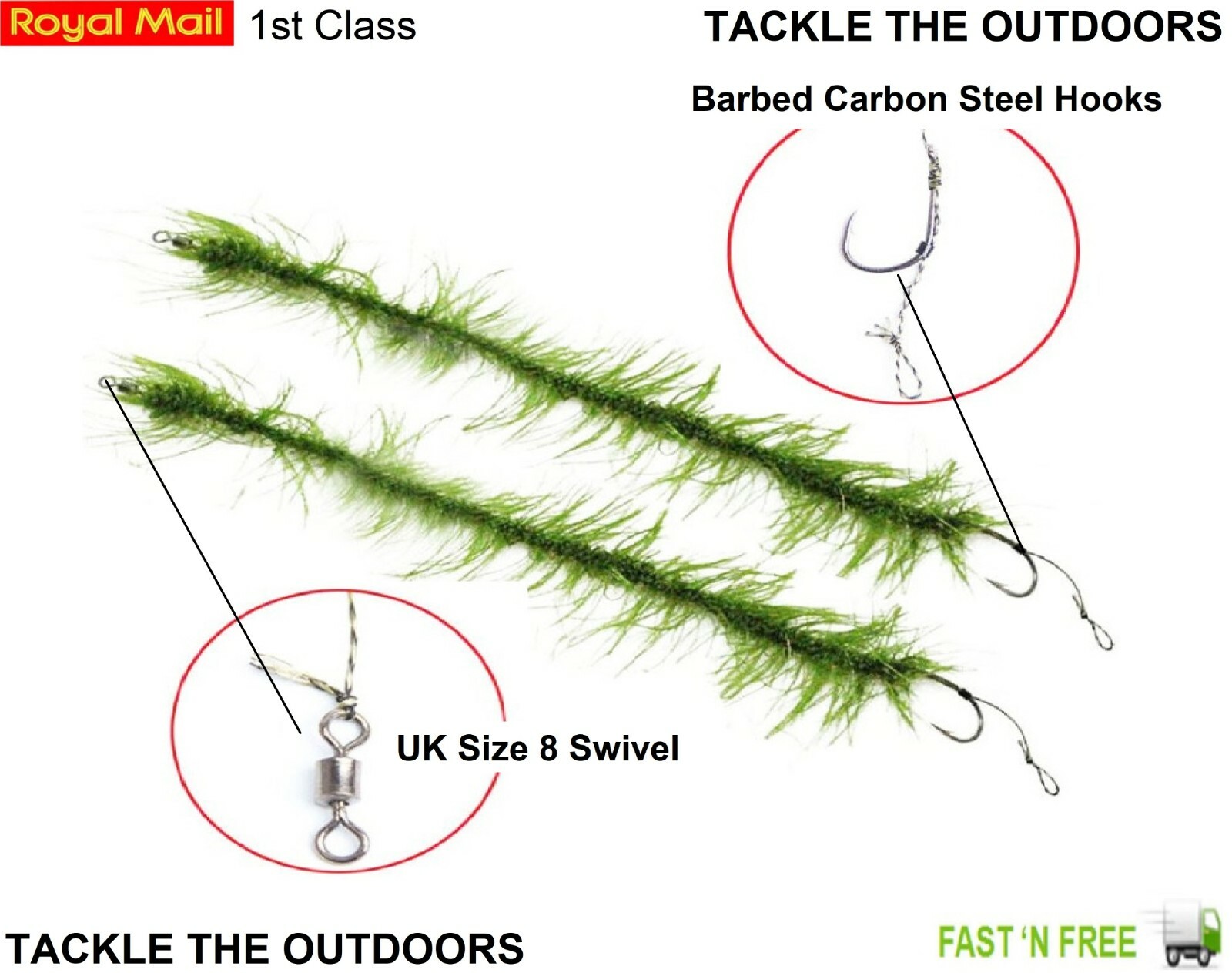 Size 8 Carp Coarse Fishing Hair Rigs x2 With Camo Weed Effect 20lb ...
