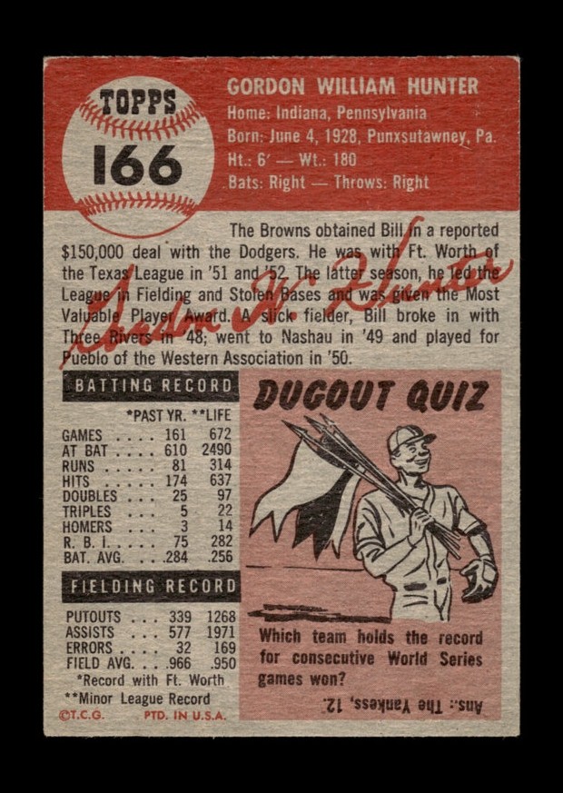 1953 Topps Set-Break #166 Bill Hunter VG-VGEX *GMCARDS* | eBay