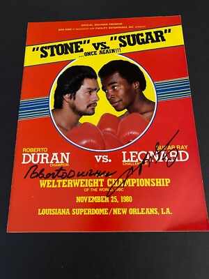 1980 SUGAR RAY LEONARD VS ROBERTO DURAN DUAL AUTOGRAPHED NO MAS BOXING ...