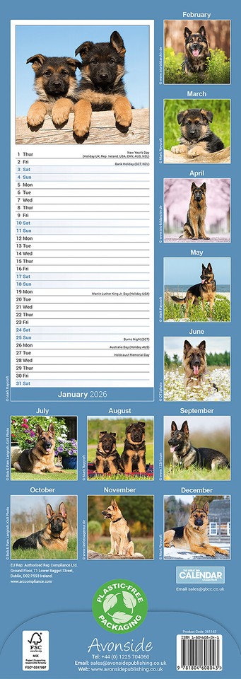 German Shepherd Slim 2026 Calendar | Slimline Dog Gift 20% OFF MULTI ...