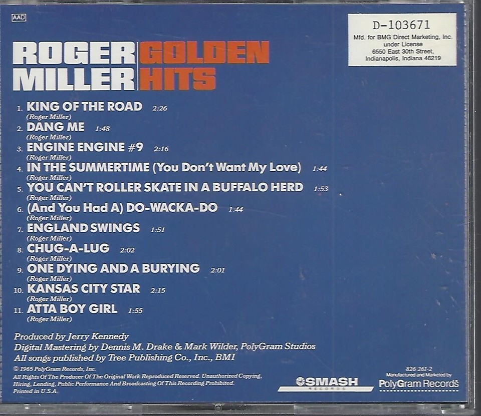 Golden Hits [Smash] by Roger Miller (Country) (CD, Oct-1990, PolyGram ...