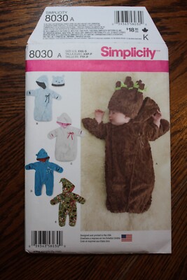 Simplicity 8030 Babies Fleece Buntings & Hats Sewing Pattern XXS-S ...