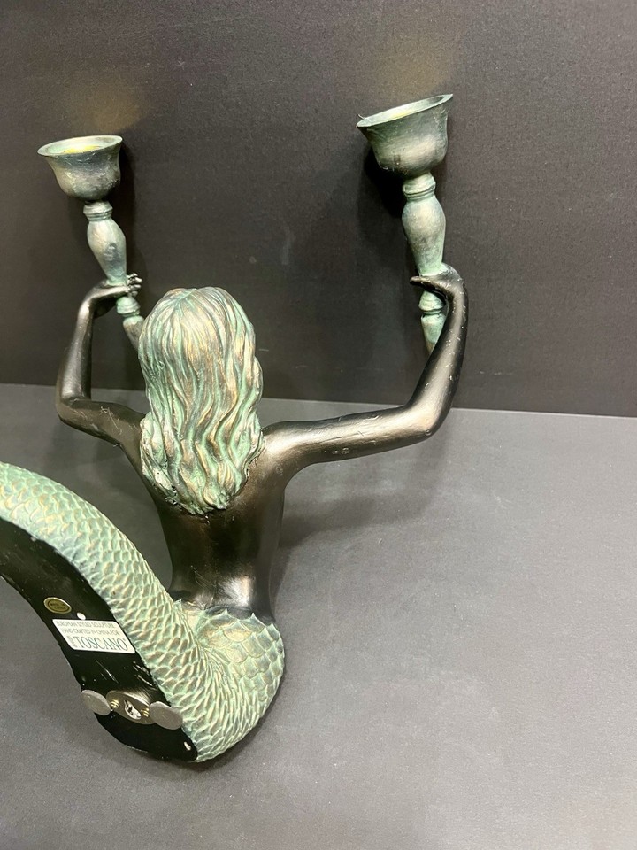 Design Toscano Mermaid Wall Sconce Candle Holders Pair Bronze Verdi ...