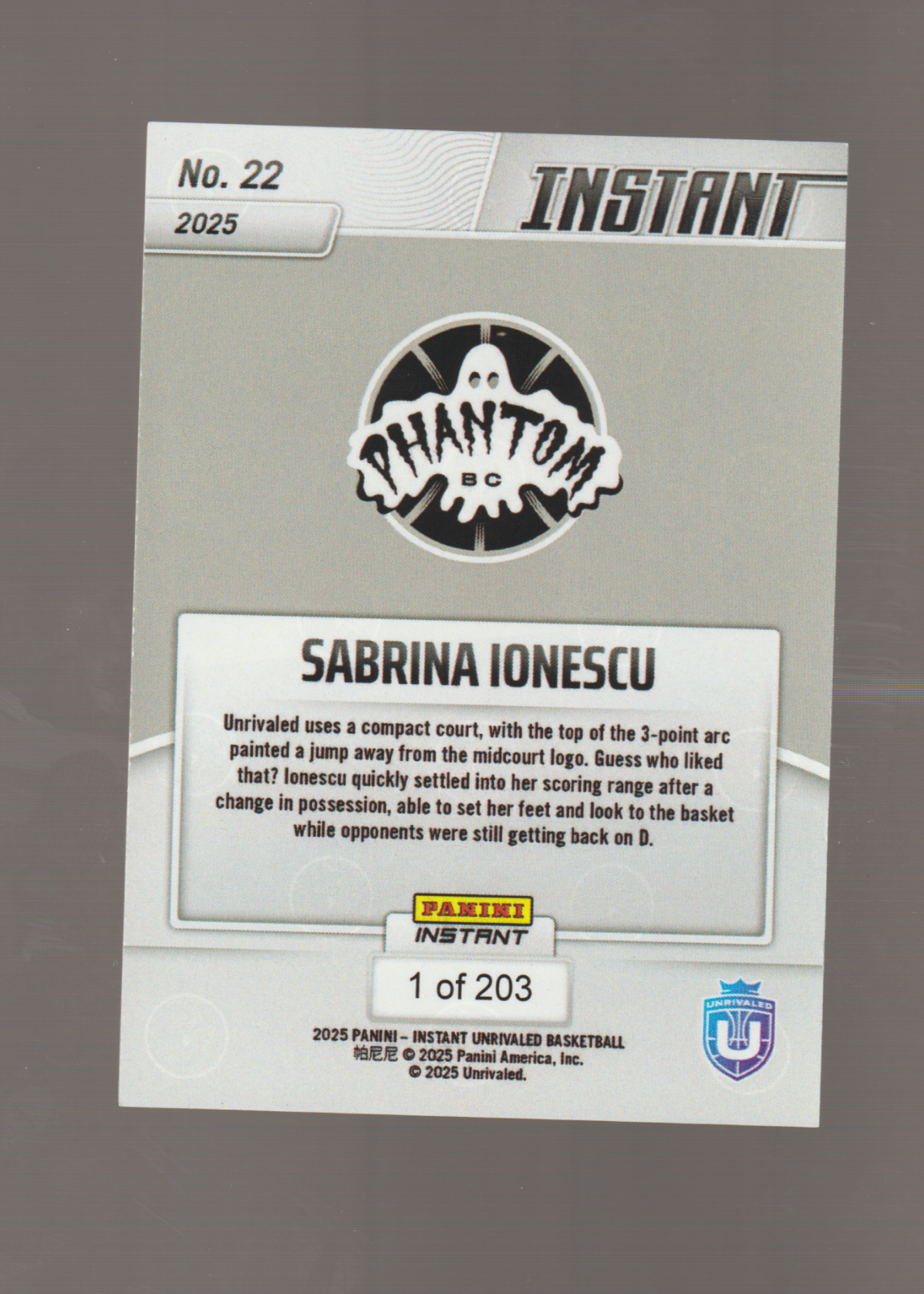 sabrina ionescu 2025 unrivaled inagural season card,phantom,wnba ...