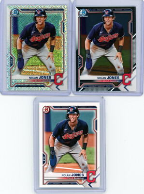 3 - NOLAN JONES 2021 BOWMAN CHROME PROSPECTS MOJO REFRACTOR + CHROME ...