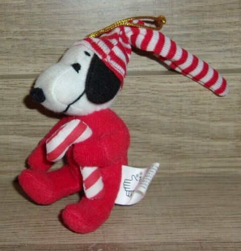 Applause 4" Snoopy in Red PJ's Holding Candy Cane Plush Christmas ...
