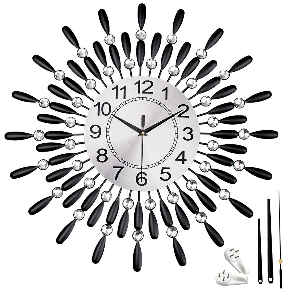 60cm Diamante Beaded Crystals Quartz Jeweled Wall Clock Home Decor ...