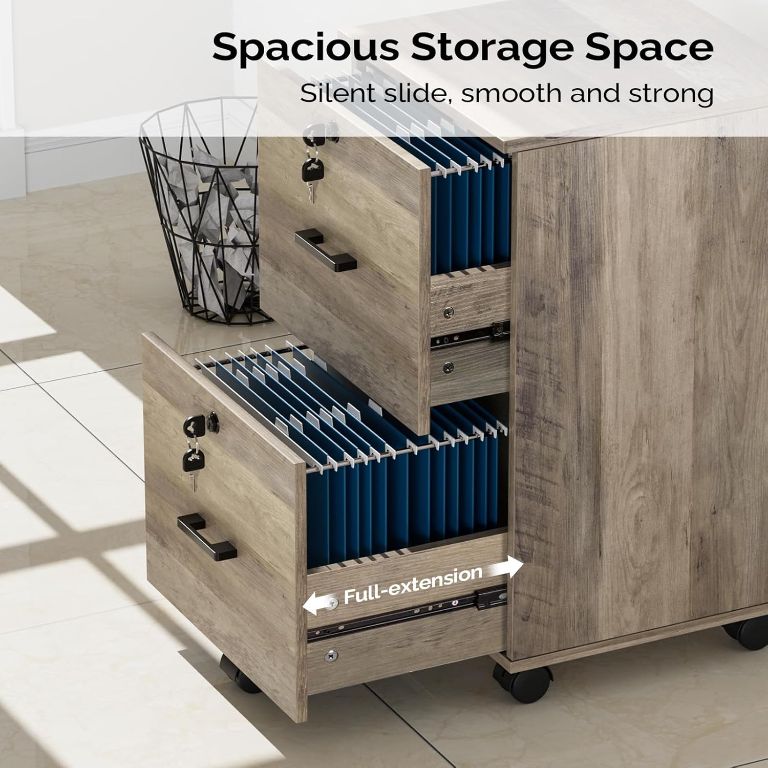 2 Drawer Filing Cabinet for Letter Size File Folders with Tabs Under ...