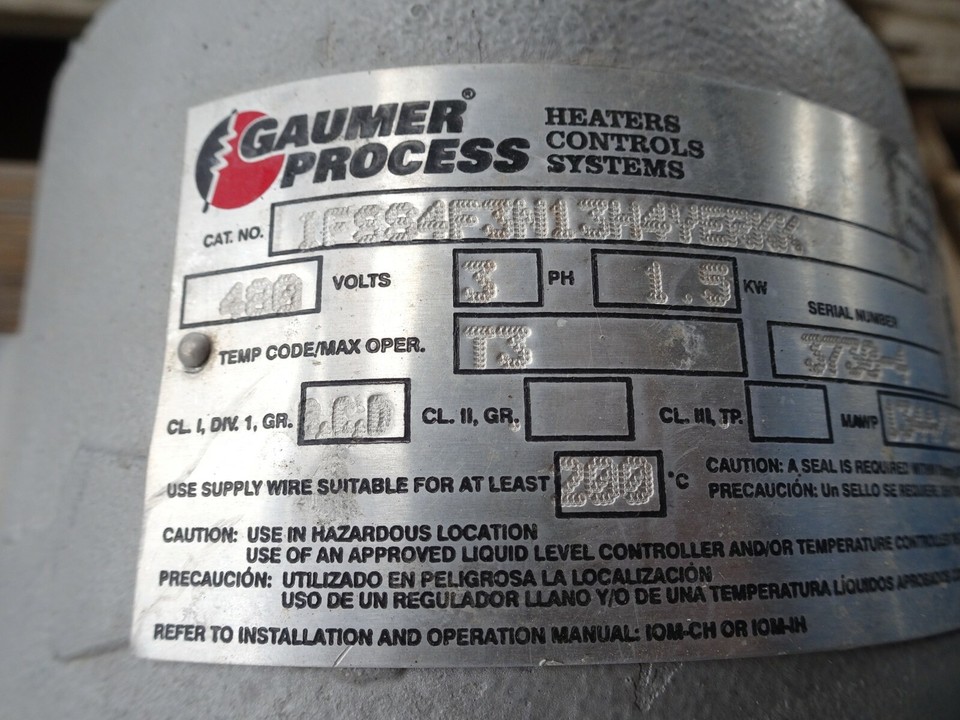 GAUMER PROCESS immersion HEATER 480 VAC 3 PHASE 1.5 KW STAINLESS ...