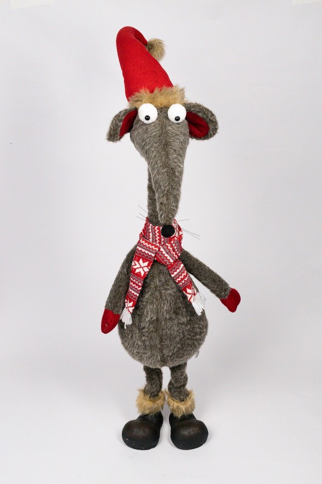 Christmas Rat Ornament Large Soft Plush Decoration Grey Standing ...