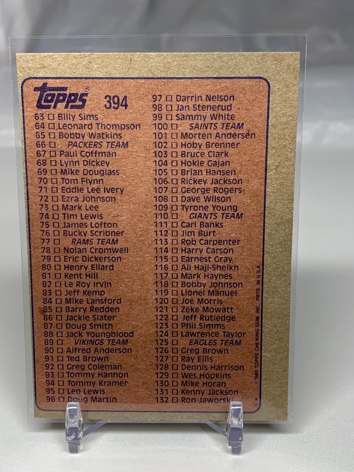1985 Topps Football Checklist 1-132 #394 | eBay