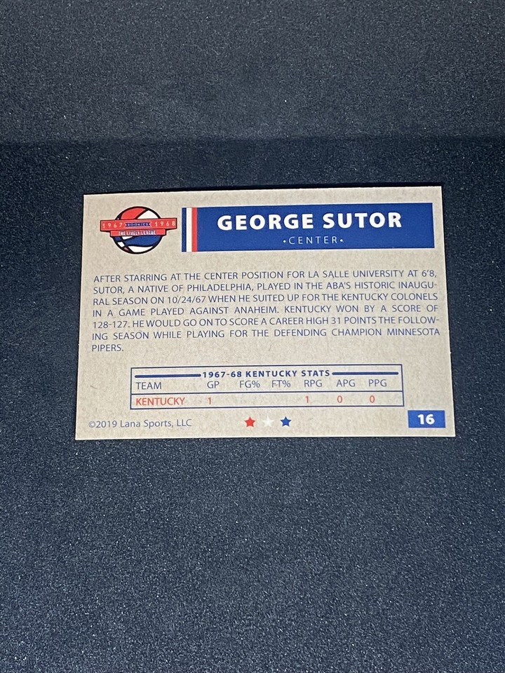 George Sutor 2019-20 Lana Sports ABA #16 Kentucky Colonels 1967-68 ...