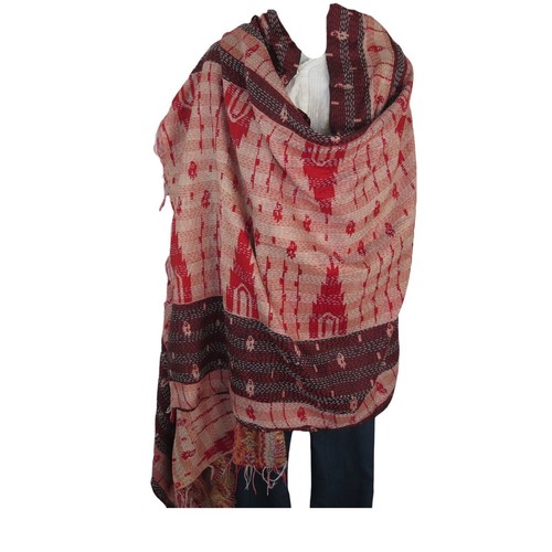 Shawl | Raw Silk | Handmade | Kantha Style | Double | Stitched Row ...