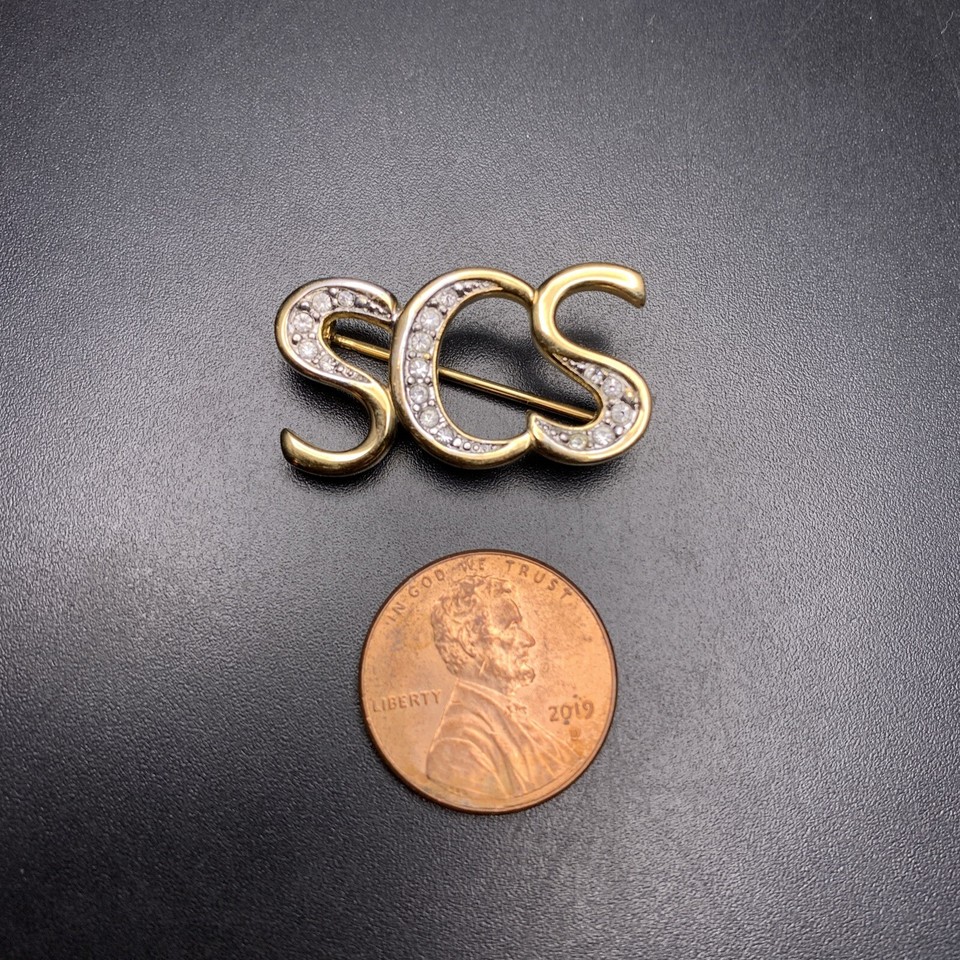 Swarovski Crystal Society Brooch Pin SCS Member Gold Tone Clear Studded ...