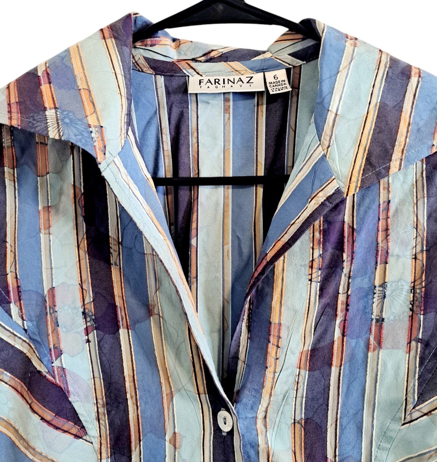 FARINAZ TAGHAVI Blouse 6 Button Up Striped Career Contemporary Staple ...