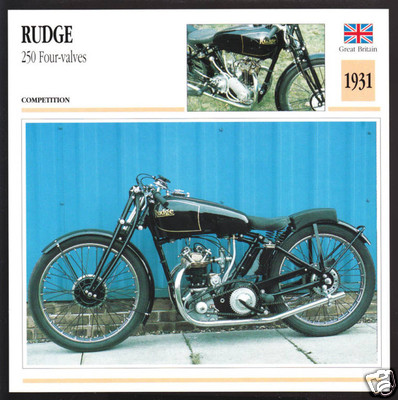 1931 Rudge 250cc Four-Valves (249cc) Motorcycle Photo Spec Sheet Info ...
