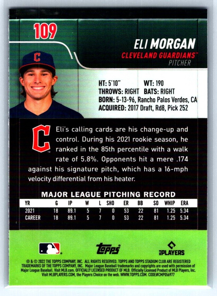 2022 Topps Stadium Club Chrome #109 Eli Morgan RC Rookie | eBay