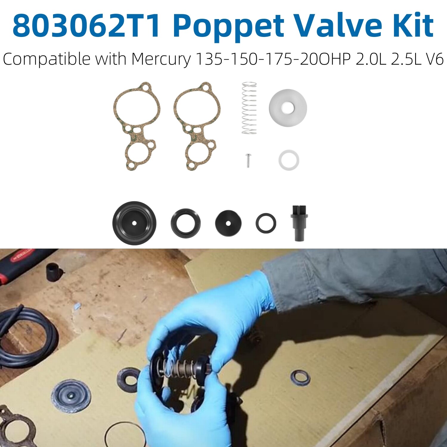 803062T1 Poppet Valve/Diaphr Kit for Mercury 135 150 175 200 HP 2.0L 2 ...