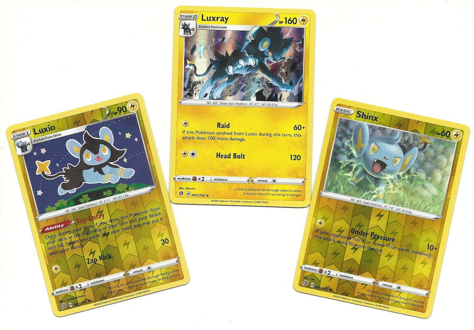 LUXRAY (Holo)+LUXIO (RH)+SHINX (RH)- 3 EVO REBEL CLASH Pokemon Card Set ...