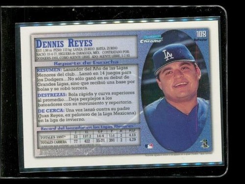 Vintage 1998 BOWMAN CHROME Refractor Baseball Card #108 DENNIS REYES ...