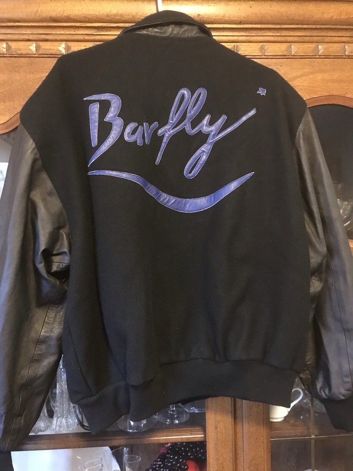 Vintage Jeff Hamilton BARFLY Logo Black Wool / Leather Bomber Jacket ...