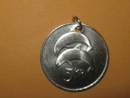 ICELAND SEA DOUBLE DOLPHIN SILVER COIN BEACH OCEAN PENDANT CHARM ...
