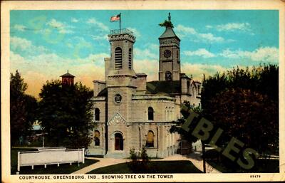 Vintage postcard Greensburg Courthouse Indiana Showing Tree on the ...