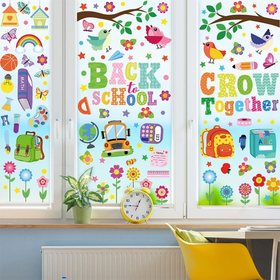 139 Piece Back to School Window Clings 9 Sheets Easy Peel and ...