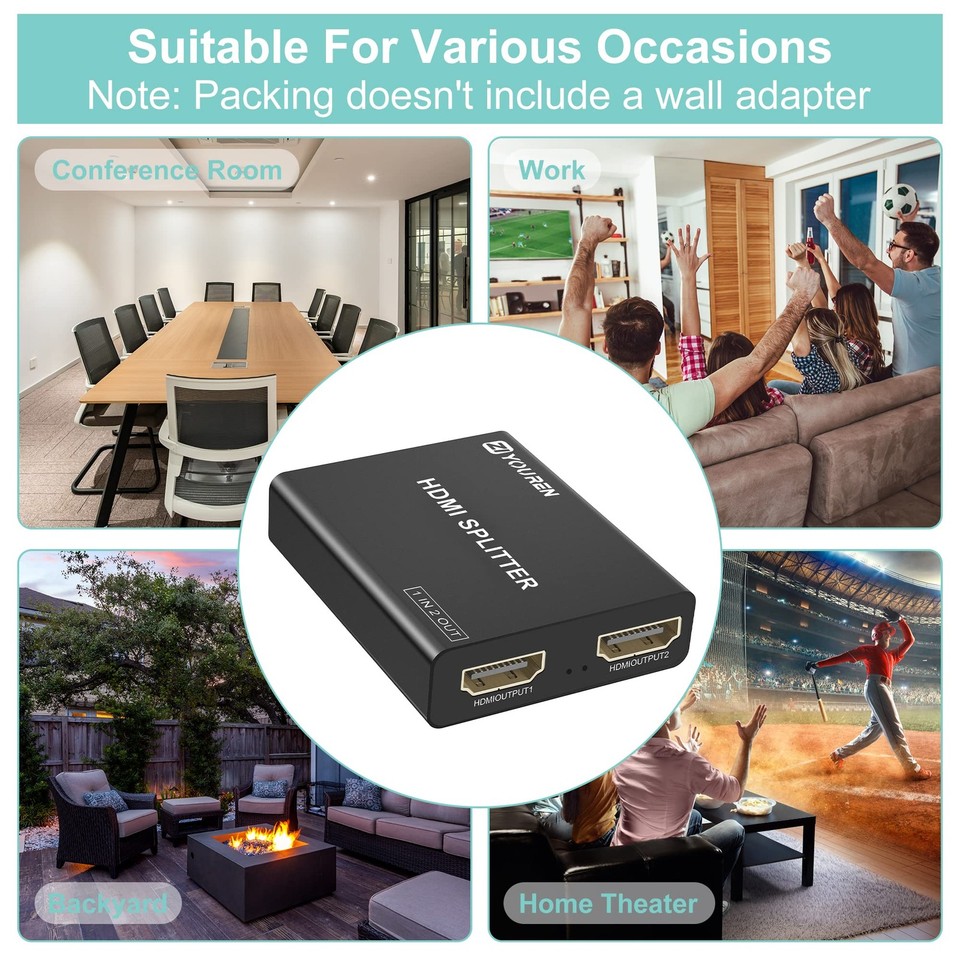 HDMI Splitter 1 in 2 Out - 4K@30Hz HDMI Splitter for Full HD 1080P 3D ...