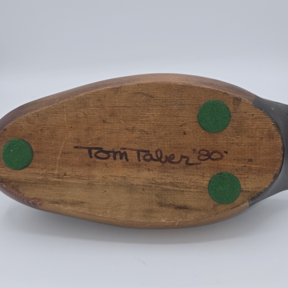 Tom Taber Signed Wooden Mallard Duck Decoy 15” w/ Glass Eyes Hunting ...