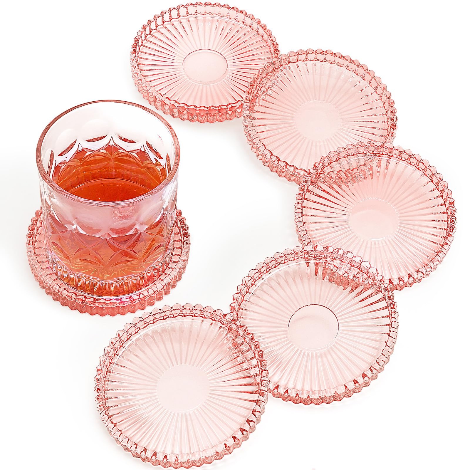 Modern Glass Coasters, Set of 6 Crystal Coasters Tabletop Protection ...