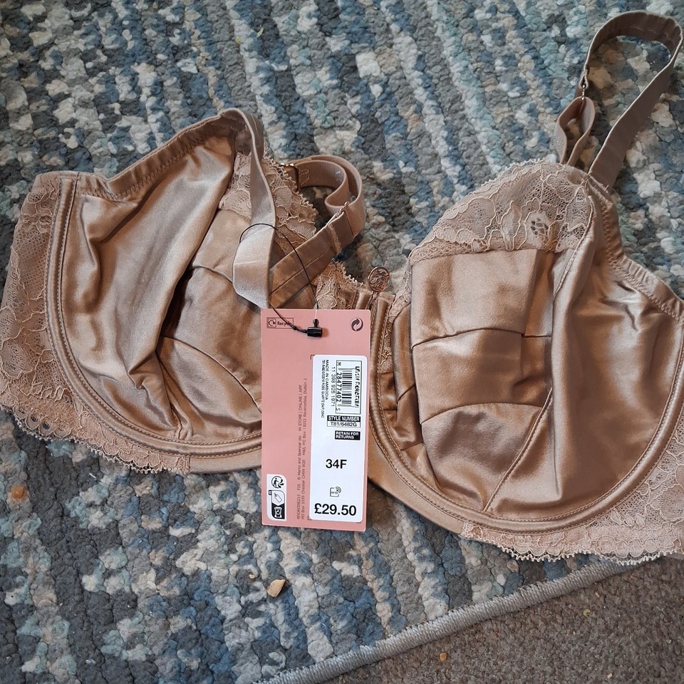 RRP £30 M&S Size 34F Rosie Silk With French Lace Balcony Bra rose ...