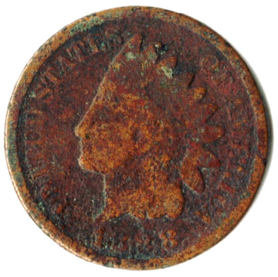 GOOD DMG 1888 INDAN HEAD PENNY ONE CENT 1C COIN UNITED STATED OF ...