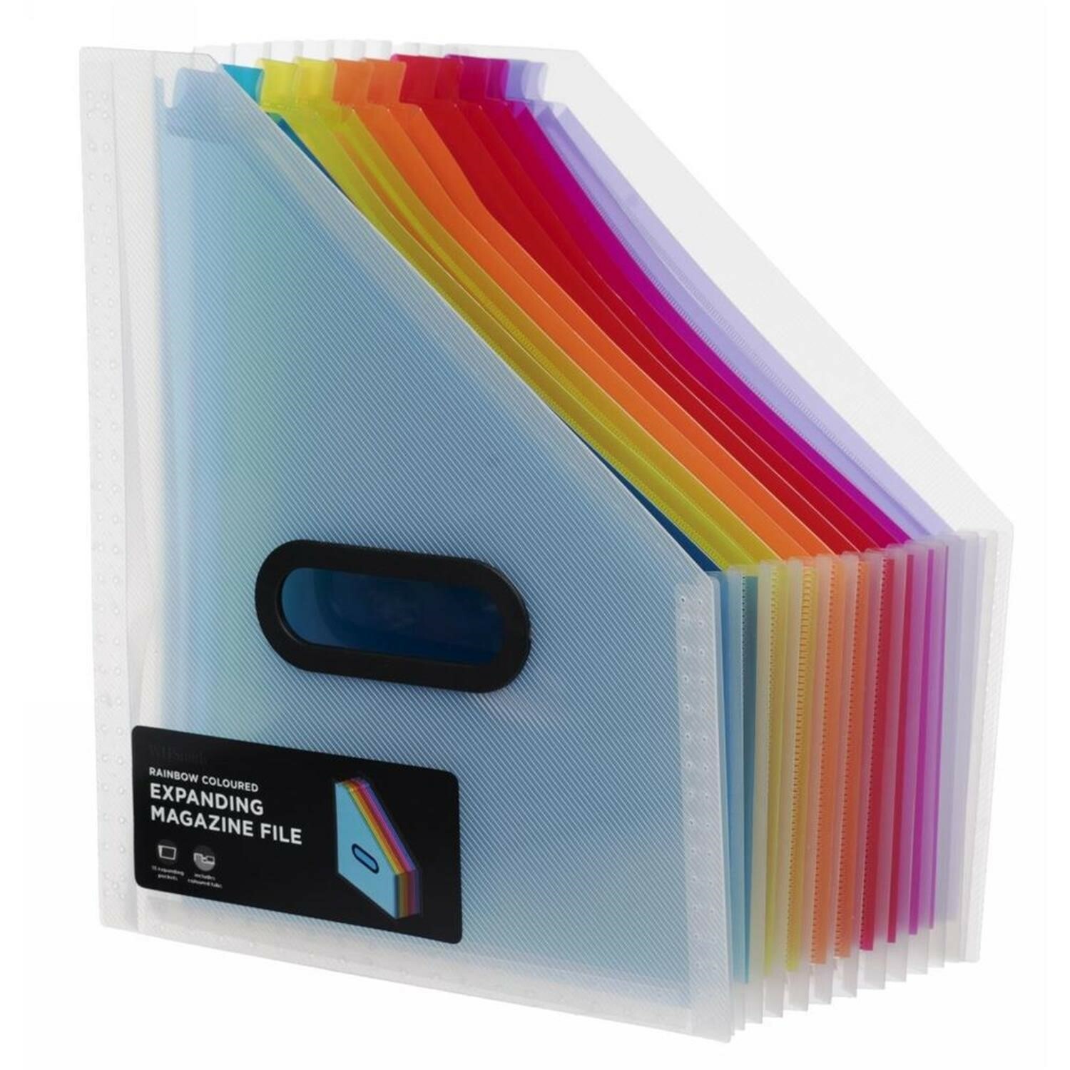WHSmith+Rainbow+Coloured+Plastic+Expanding+A4+Magazine+File+With+13 ...