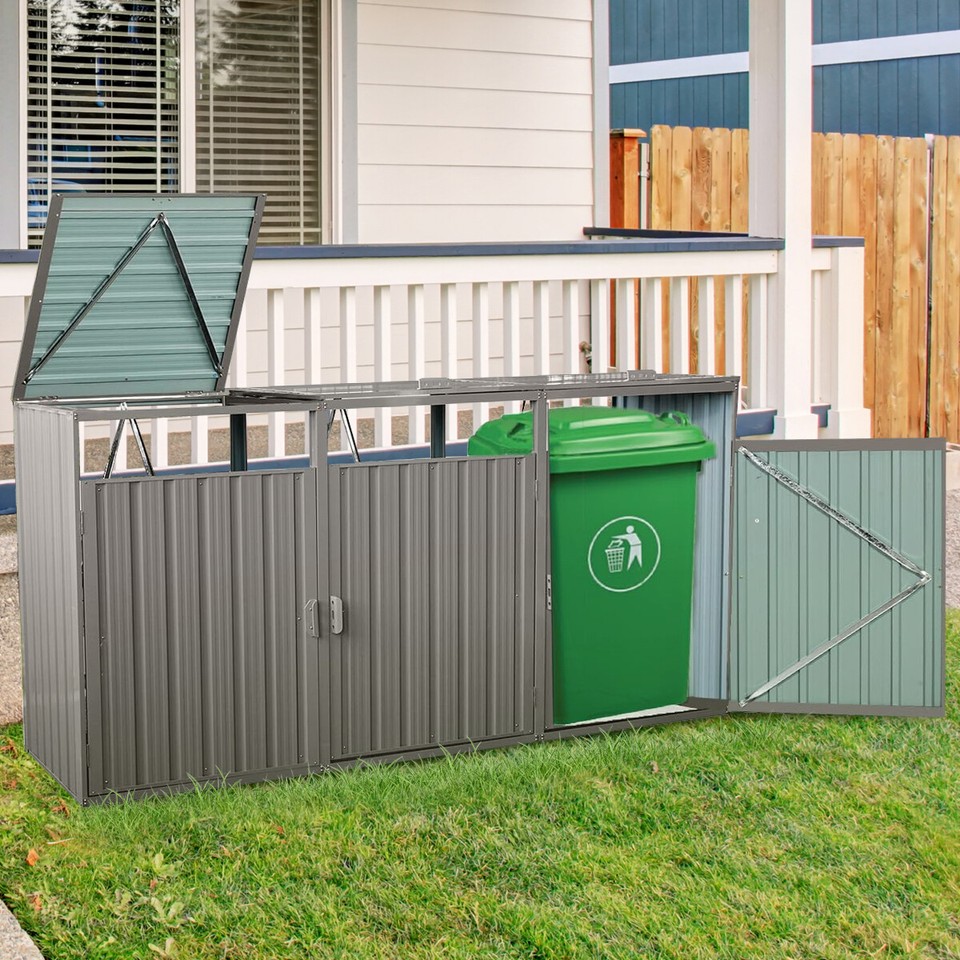 Outdoor Garden Yard Metal Garbage Bin Shed Lockable Doors Stores 2/3 ...