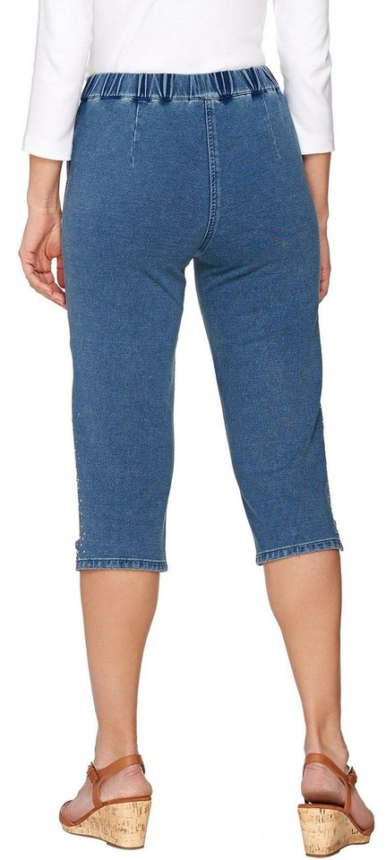 Quacker Factory DreamJeannes Knit Capri Pants W/ Zipper & Rhinestones ...
