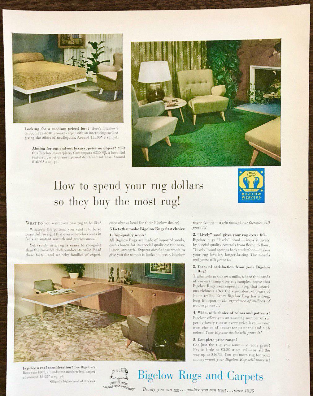 1948 Bigelow Rugs and Carpets Print Ad Great Mid-Century Modern Decor ...