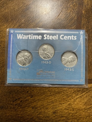 1943 WARTIME STEEL CENTS P - D - S MINT SET FROM LITTLETON COIN COMPANY ...