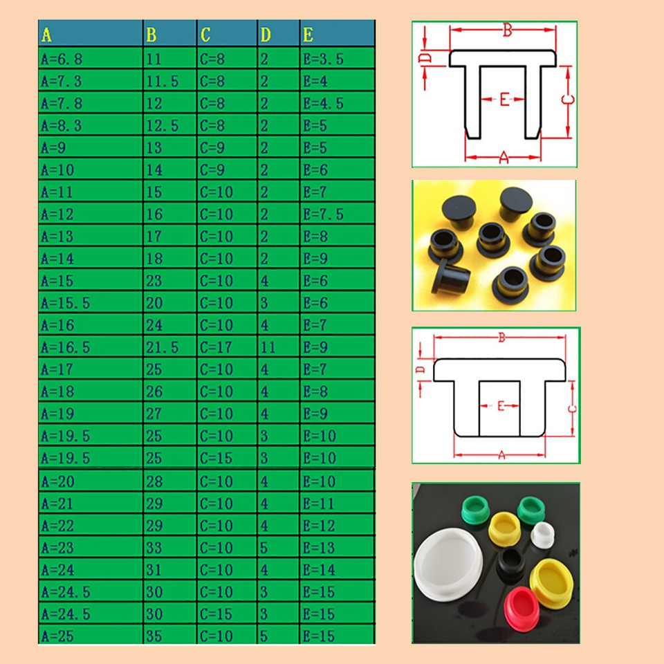 Silicone Rubber Plug 3mm-14mm Perforated T-Shaped Sealing Plug Dust ...