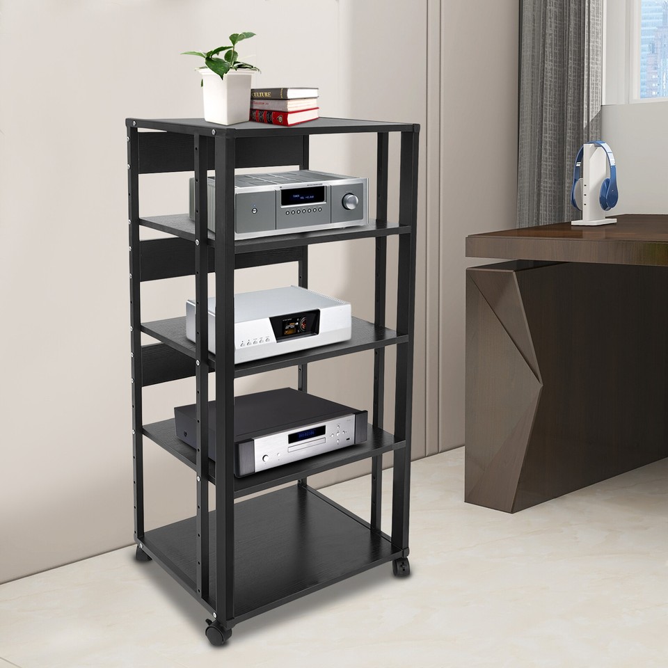 5-Tier AV Media Stand Rack Black Tall Heavy Duty Audio-Video Media ...