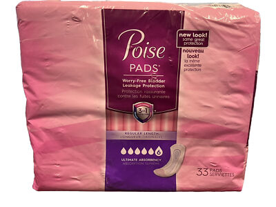 Poise 3-in-1 Protection 33 Pads Regular Length Ultimate Absorbency (1 ...