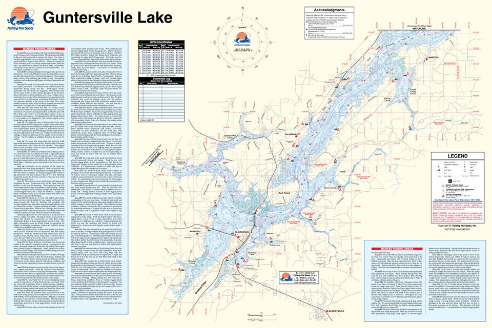 Guntersville Lake Detailed Fishing Map, GPS Points, Waterproof #L336 | eBay