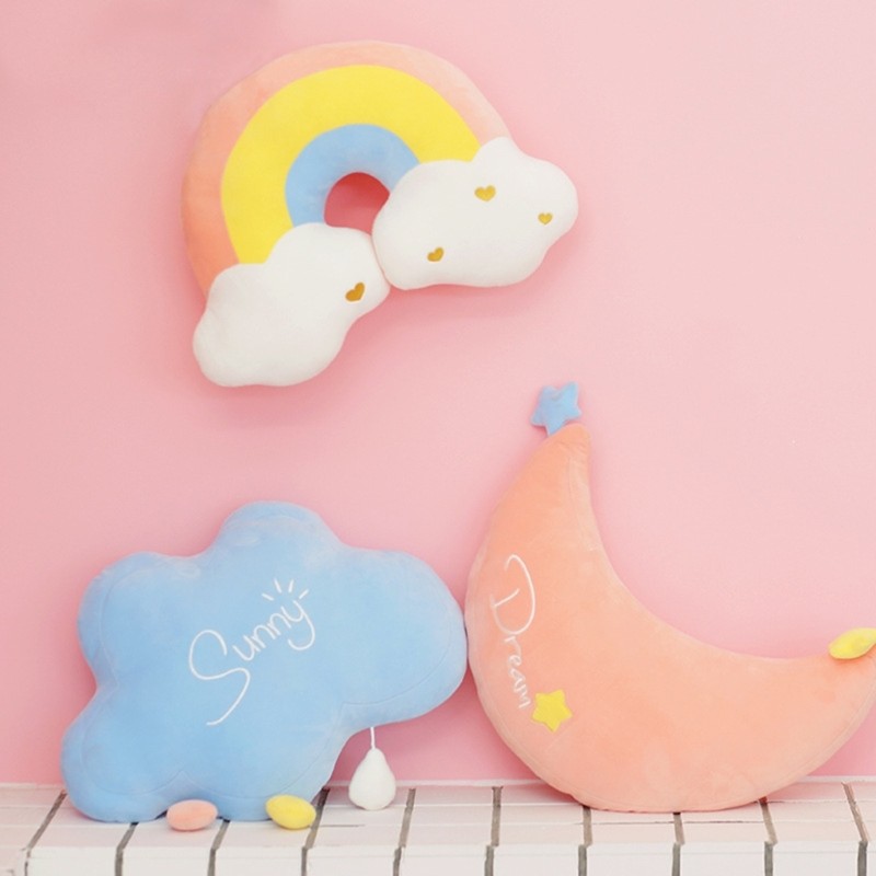 Rainbow Cuchion Soft Cloud Moon Pillow Supportive Plushie Room ...