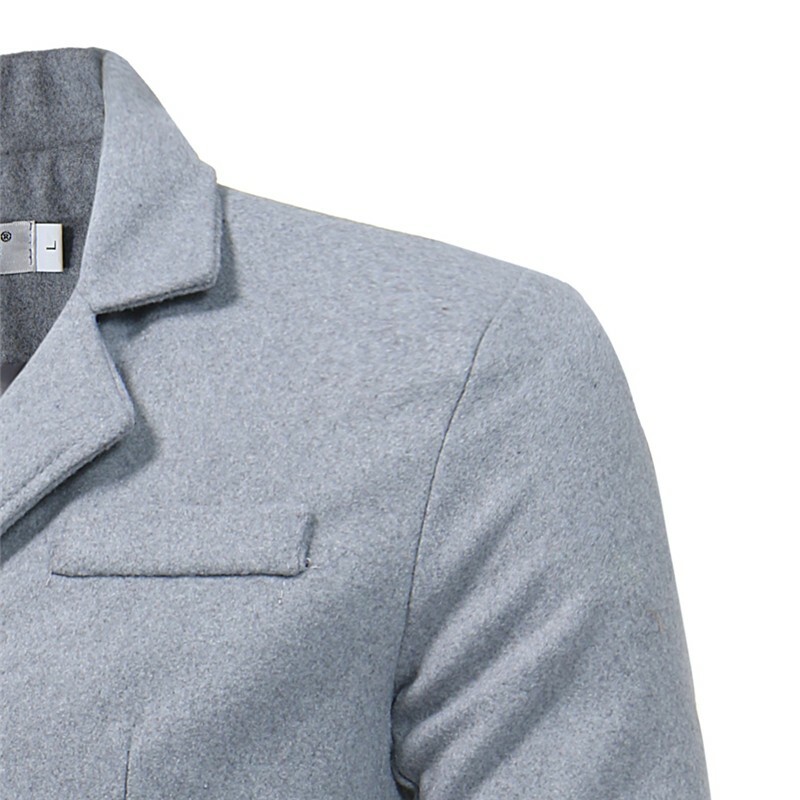 Men's Single Breasted Woolen Jacket Lapel Long sleeve Slim Fit Outwear ...