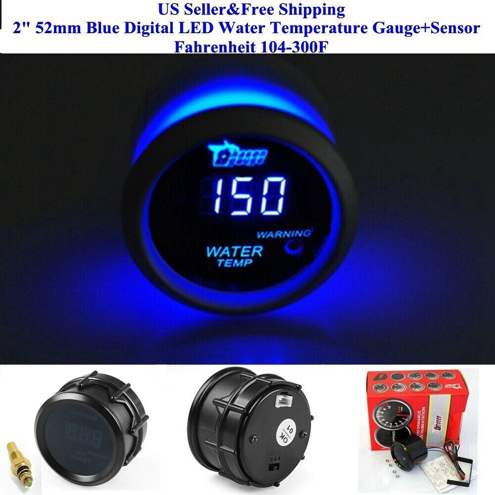 2" 52mm Blue Digital LED Water Temperature Gauge With Sensor Fahrenheit ...