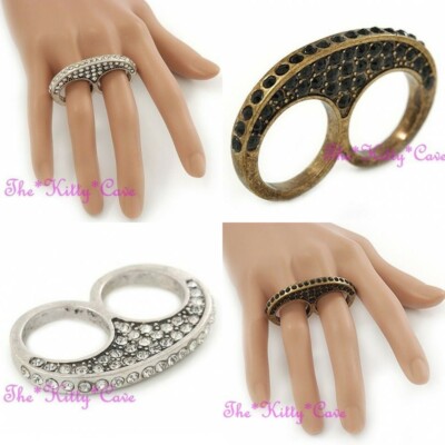 Unusual Pimp Rapper Gangsta Bling 2 Finger Knuckle Crystal Ice Ring - 2 ...